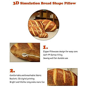 Gecter 3D Simulation Bread Shape Pillow Soft Lumbar Baguette Back Cushion Funny Food Plush Stuffed Toy for Animal Cat Dog Lovers Home Decor (Bread 60)