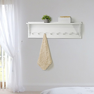 WEBI Coat Rack Wall Mount with Shelf,8 Peg Hooks,34" Long Entryway Shelf with Hooks Underneath for Hanging Coats,Caps,Jacket,Clothes,White