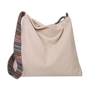 Corduroy Crossbody Bag For Women Shoulder Bags Handbag Purse Schoolbag Tote Bag Hobo Bag Large Fashion (creamy-white)