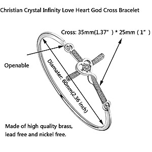 Christian Bracelet Infinity Love Heart God Cross Bracelet Crystal Sideway Cross Bangle Religious Gift for Women (Silver)
