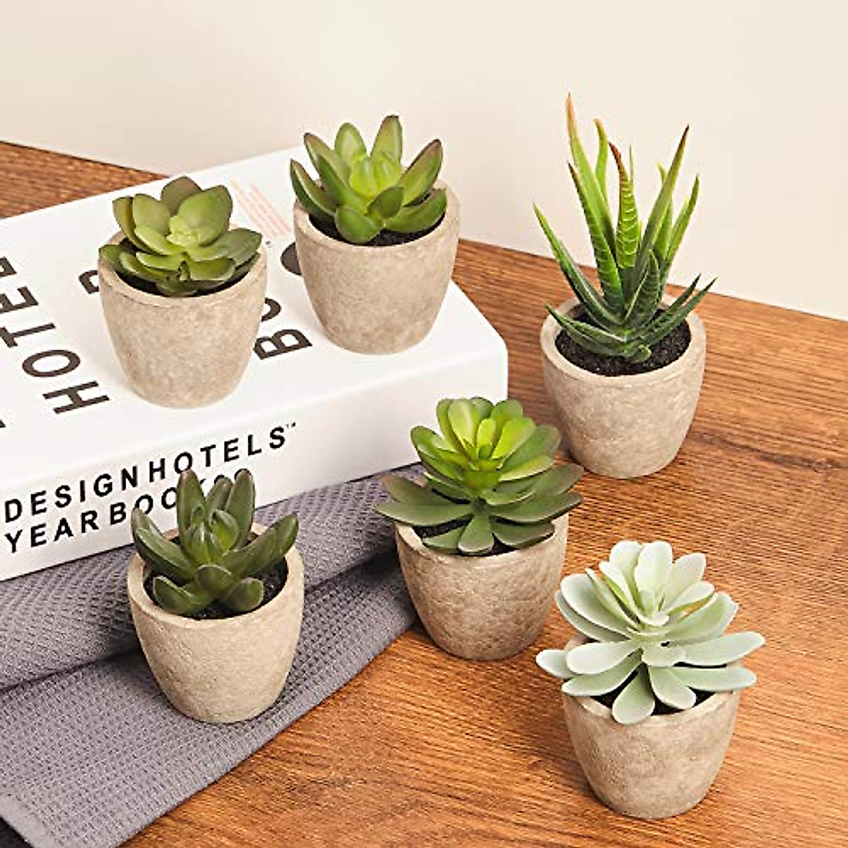 PRIMAISON Artificial Succulents Plants Potted Set-Decorative Fake Succulent Plant Faux Plastic Plant Indoor &Outdoor for House Office Desk Bathroom Kitchen DIY Decor Gift Set of 6