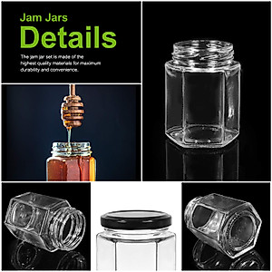Hexagon Glass Jars with Black Lids, 20pcs 6oz Canning Jars for Jam Honey Jelly Candy Candle Wedding Favors Baby Shower Favors Spice Jars Crafts with 40 chalkboard stickers and one pen for labeling