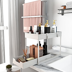 MEAFBIRD 2 Pack Under Sink Organizer, 2 Tier Bathroom Cabinet Organizer with Sliding Basket, Multi-Purpose Under Sink Organizers and Storage for Bathroom Kitchen