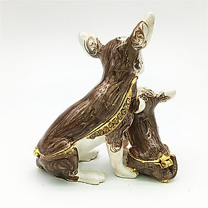 Waltz&F Trinket Box Hinged Hand-painted Chihuahua Mother and son dog Ring Holder