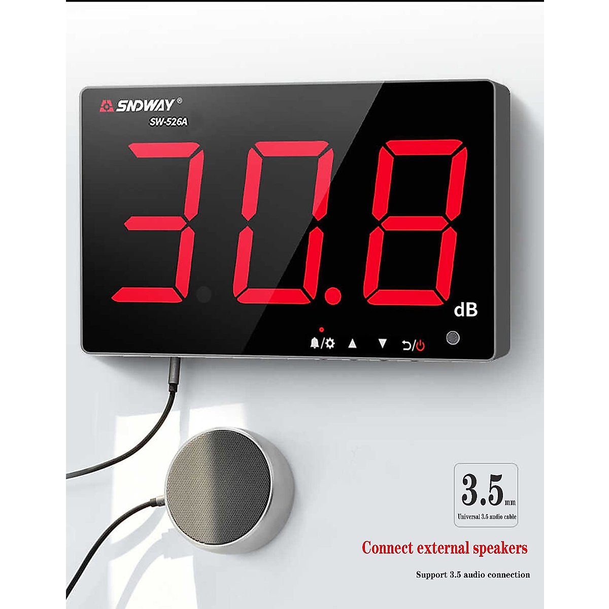 C-Zone SW-526A 30-130db Sound Level Meter Tester 18in Large Screen LCD Display Wall Hanging Type Decibel Noise Measuring with Alarm for Library/Hotel/Theater/Lobby