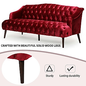 LUMISOL 3-Seat Sofa with Button Tufted for Living Room, Velvet Sofa Couch Furniture with Wooden Legs, Comfy Sofa for Small Space, Wine Red