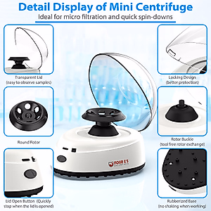 FOUR E'S SCIENTIFIC Mini Centrifuge 5400rpm, 2000 x g RCF with 2 Interchangeable Rotors for 0.2/0.5/1.5/2mL Tube Capacity - NOT for Blood Samples