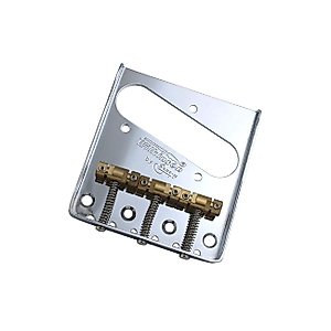 Wilkinson Fixed Guitar Bridge Compensated with 10.8mm Brass Grooves Saddles - WTB Ashtray Bridges Set Replacement for Tele TL Style 6 Strings Electric or Vintage Guitar (Chrome)