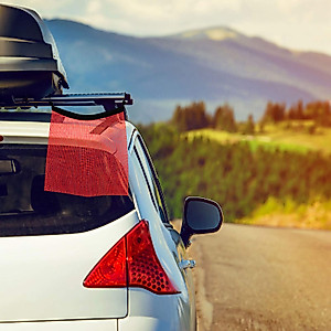 Boao 4 Pieces 18 x 18 Inch Hook Safety Warning Flag Mesh Safety Flag Warning Flag with Vinyl Welt and Bungee Cord for Truck and Pedestrian Crossings, Deep Red