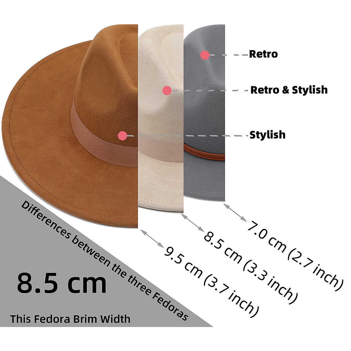 Pro Celia Wide Brim Fedora Hat for Men Women Big Rancher Felt Hat (US, Alpha, One Size, Belt-Black)