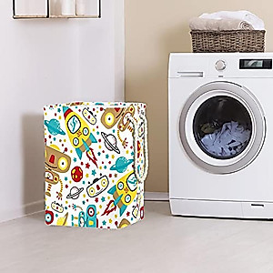 Laundry Hamper Cute Robot Pattern Collapsible Laundry Baskets Firm Washing Bin Clothes Storage Organization for Bathroom Bedroom Dorm