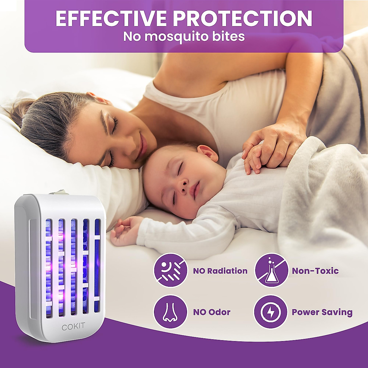 Indoor Bug Zapper Plug in Electric Mosquito Killer Lamp with UV LED Light Portable Flying Insect Traps for Home, Kitchen, Bedroom, Office White 2 Pack