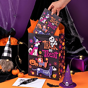 LeZakaa 13" Black Gift Bag with Tissue Paper, Gift Tag and Card, Skeleton Dog Design for Halloween, Holiday, Trick or Treat Party