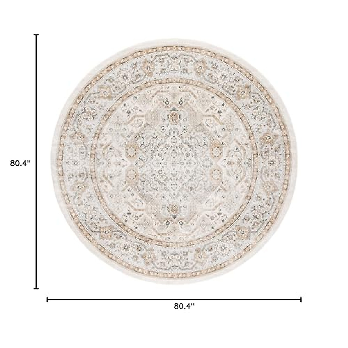 SAFAVIEH Isabella Collection Area Rug - 6'7" Round, Cream & Beige, Oriental Design, Non-Shedding & Easy Care, Ideal for High Traffic Areas in Living Room, Bedroom (ISA916B)