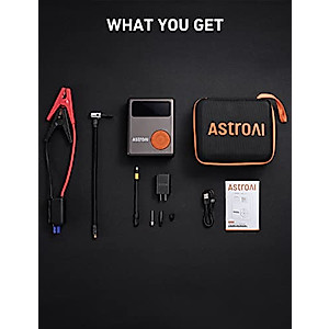 AstroAI Jump Starter with Air Compressor,1750A 12V Battery Jump Starter with 150PSI Digital Tire Inflator, Up to 7.5L Gas & 5.0L Diesel Engines, Visible LCD Screen with Jumper Cable, AC Charger
