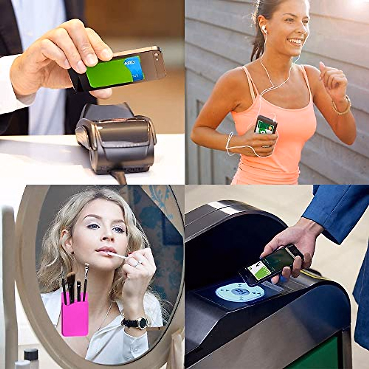 BIAJIYA Card Holder for Back of Phone, Pouch Silicone Wallet Sleeve Pocket Stick-on ID Credit Card for All Smartphones