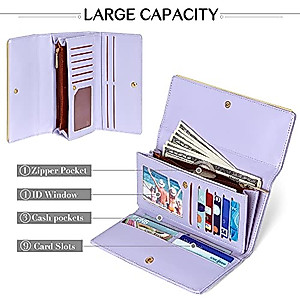 FEITH&FELLY Women's Wallet Large Capacity PU Leather Ladies Long Clutch Trifold Card Holder Travel Purse