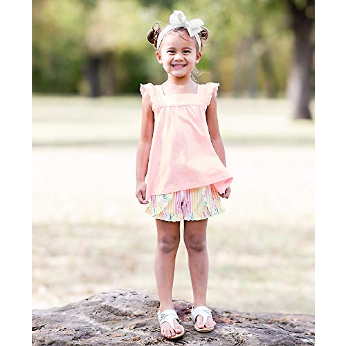 RuffleButts® Girls Pink Flutter Square Neck Top - 5
