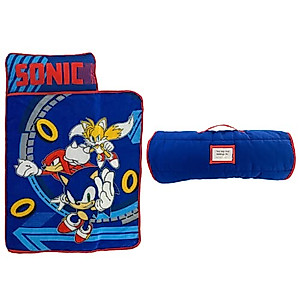 Sonic The Hedgehog 24"(W) X 45"(L) Soft Toddler Nap Mat with Pillow and Blanket Perfect for Preschool, Daycare, and Travel (100% Official Licensed Product)