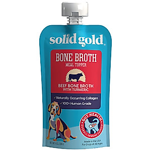 Solid Gold Beef Bone Broth for Dogs - Grain Free Dog Food Topper Rich in Collagen and Superfoods - Nutrient Dense Dog Gravy Topper for Dry Food - Promotes Gut Health and Hydration - 12 Pack