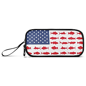 Fisyme Fish Usa Flag Pencil Case Large Capacity Pen Box Makeup Pouch Holder Organizer Stationery Bag for School Office College Traval