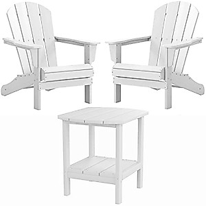 kevinplus Adirondack Chair Set of 2 & Side Table, Modern HDPE Resin Composite Adirondack Chairs for Adult, Weather Resistant for Outdoor Fire Pit Patio Garden Campfire Backyard Beach Pool, White