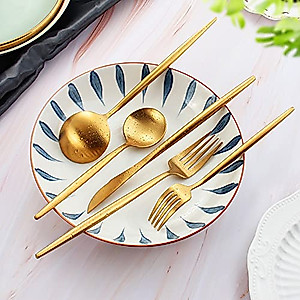 Matte Gold Silverware Set for 4, IBIILII JEFF 20 Pieces Stainless Steel Flatware Set，Kitchen Utensil Set, Tableware Cutlery Set, Knife Spoons And Forks Set, Satin Finished Polished & Dishwasher Safe