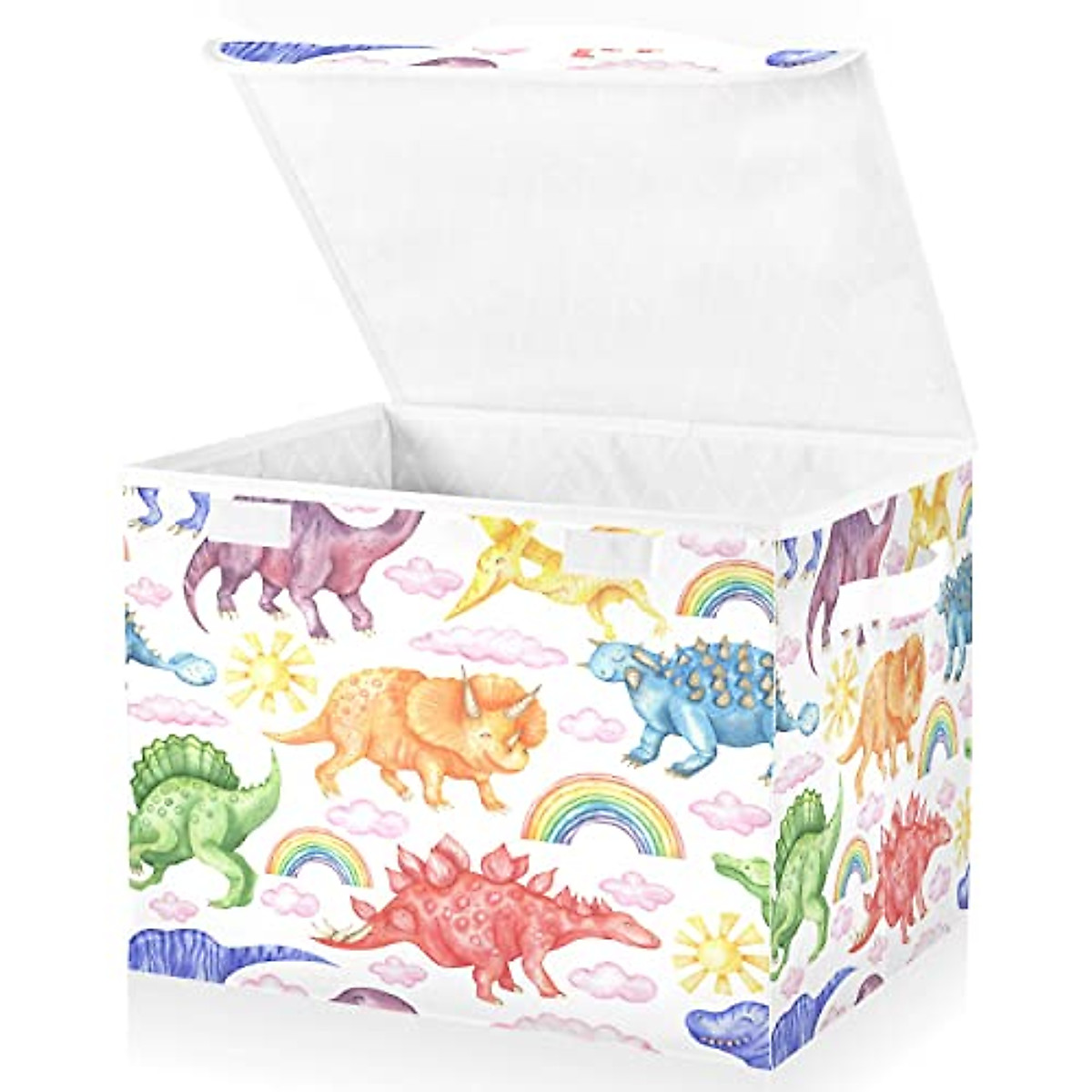 Kigai Colorful Dinosaurs Storage Basket with Lid Collapsible Storage Bin Fabric Box Closet Organizer for Home Bedroom Office 1 Pack