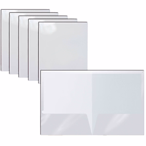 2 Pocket Glossy Laminated White Paper Folders, Letter Size, 25 Pack, White Paper Portfolios by Better Office Products, Box of 25 White Folders