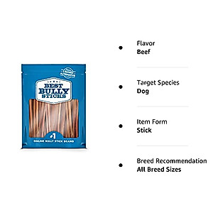 Best Bully Sticks 6 Inch All-Natural Bully Sticks for Dogs - 6” Fully Digestible, 100% Grass-Fed Beef, Grain and Rawhide Free | 50 Pack
