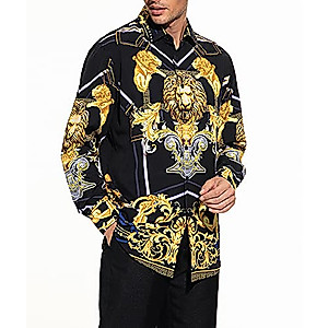 KevaMolly Floral Dress Shirt for Men Long Sleeve Luxury Printed Design Shirts for Men Premier Shirts Western Button Down Baroque Shirts