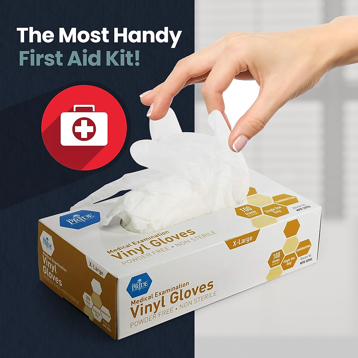 MED PRIDE Medical Vinyl Examination Gloves (X-Large, 100-Count) Latex & Rubber Free, Ultra-Strong, Clear Disposable Powder-Free Gloves for Healthcare & Food Handling Use