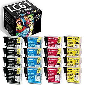 16-Pack ColorPrint Compatible LC61 Ink Cartridge Replacement for Brother LC-61 LC 61 LC65 LC65 Work with MFC-J615W MFC-5895CW MFC-290C MFC-5490CN MFC-790CW MFC-J630W MFC-490CW Printer (4BK,4C,4M,4Y)