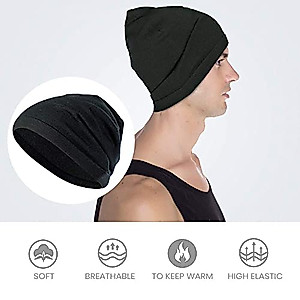 LilySilk 100% Silk Knitted Slouchy Beanie Breathable Thin Women Men Stretch Skull Cap Soft Comfortable (Black, Normal Women Size)