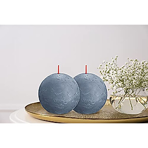 BOLSIUS 3 Pack Twilight Blue Rustic Ball Pillar Candles - 3 Inch - Premium European Quality - Natural Eco-Friendly Plant-Based Wax - Unscented Dripless Smokeless 25 Hour Party and Wedding Candles