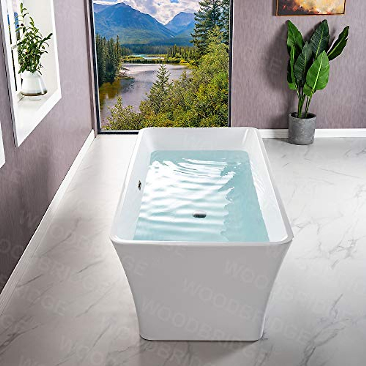 WOODBRIDGE 67" Acrylic Freestanding Bathtub Contemporary Soaking White Tub with Brushed Nickel Overflow and Drain，BTS1609 -B/N-Drain &O
