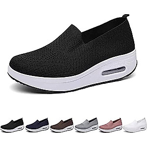 OTELUXS Air Cushion Slip-On Walking Shoes for Women Breathable Orthopedic Diabetic Walking Sneakers,Comfort Platform Sneakers with Arch Support A-Black 41