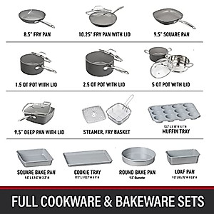 Granitestone Pro Pots and Pans Set Nonstick, 20 Pc Hard Anodized Kitchen Cookware Set & Bakeware Set, Ultra Durable Pots and Pans for Cooking, Dishwasher Stovetop & Oven Safe, 100% Toxin Free - Chalk
