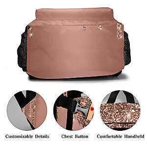 Liveweike Rose Gold Glitter Sparkle Drip Personalized Kids Backpack with Name Teen Girl Boy Primary School Travel Bag