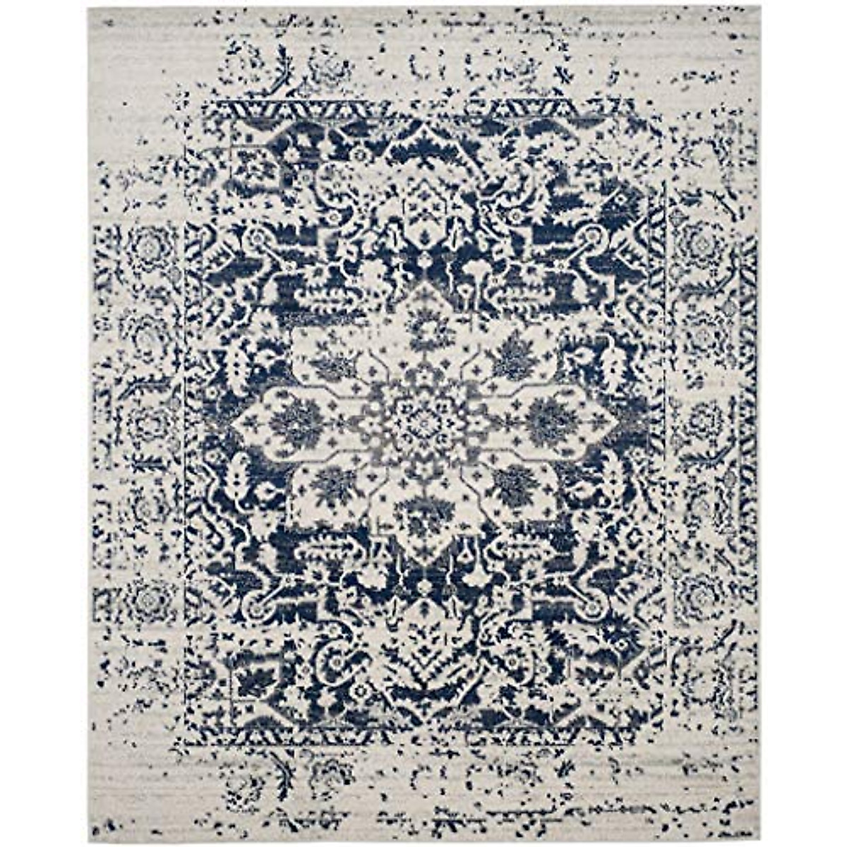 SAFAVIEH Madison Collection 8' x 10' Cream / Navy MAD603D Oriental Snowflake Medallion Distressed Non-Shedding Living Room Bedroom Dining Home Office Area Rug