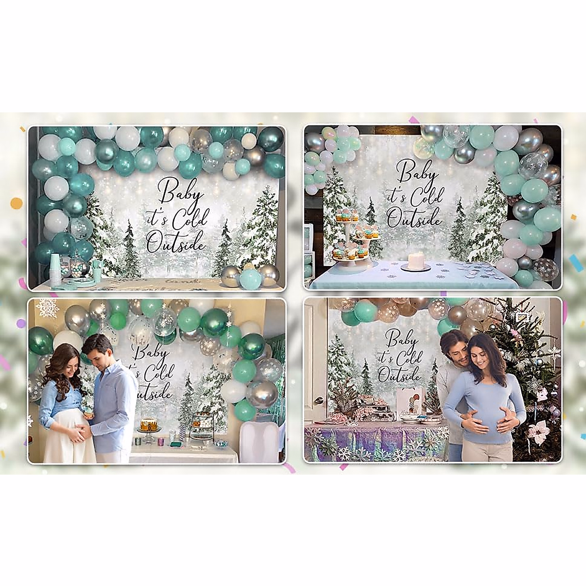 Avezano Baby It's Cold Outside Backdrop Winter Baby Shower Photo Background Props Winter Wonderland Party Decoration Winter Snowflakes Newborn Photo Photo Banner (Green, 7x5ft)