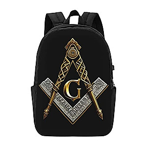FYCFSLMY Master Mason Masonic Laptop Backpack, Travel Backpack with USB Charging Port, Computer Bag for Men Women