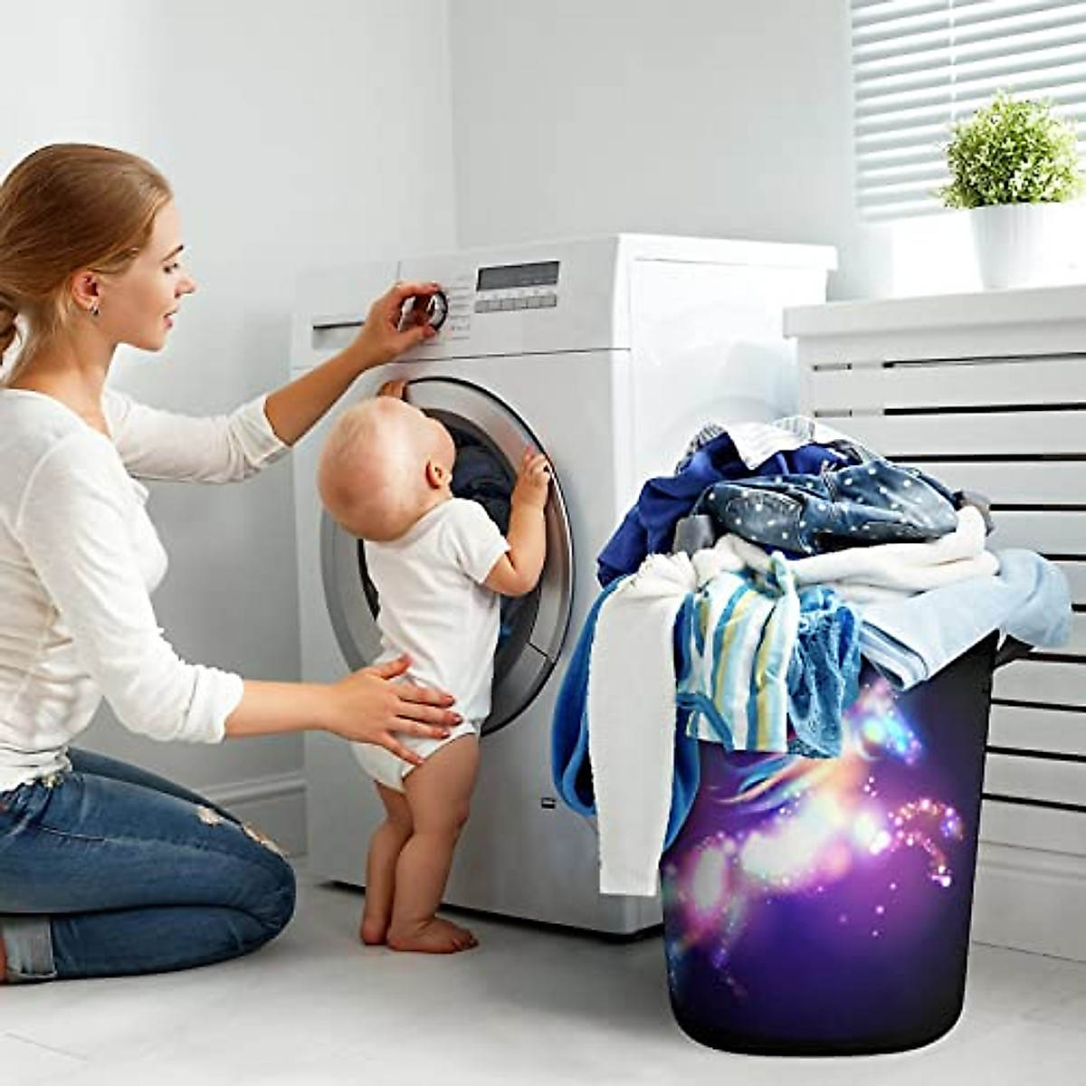 Fantasy Unicorn Large Laundry Basket Hamper Bag Washing with Handles for College Dorm Portable