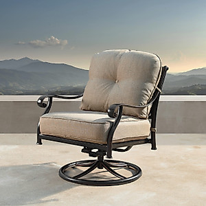 Oakland Living Aluminum Outdoor Swivel Club Finish with Thick Tan Polyester Cushions (Set of 2) Deep Seating Rocking Chairs, Antique Copper