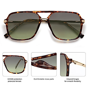 SOJOS Sunglasses for Women & Men, Square, Retro, Polarized Lens, Trendy Aviator, 90s Shades (SJ2229, Yellow Tortoise Green)