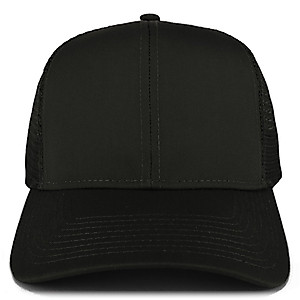 Armycrew XXL Oversize High Crown Adjustable Plain Mesh Back Trucker Baseball Cap - Black