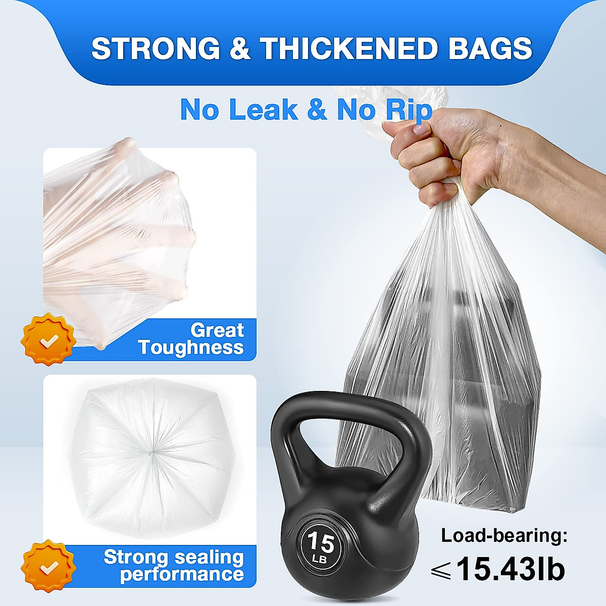 Charmount Small Trash Bags 1.2 Gallon, 102 Count Garbage Bags Bathroom Trash Can Liners,fit 4.5-5 Liter Clear