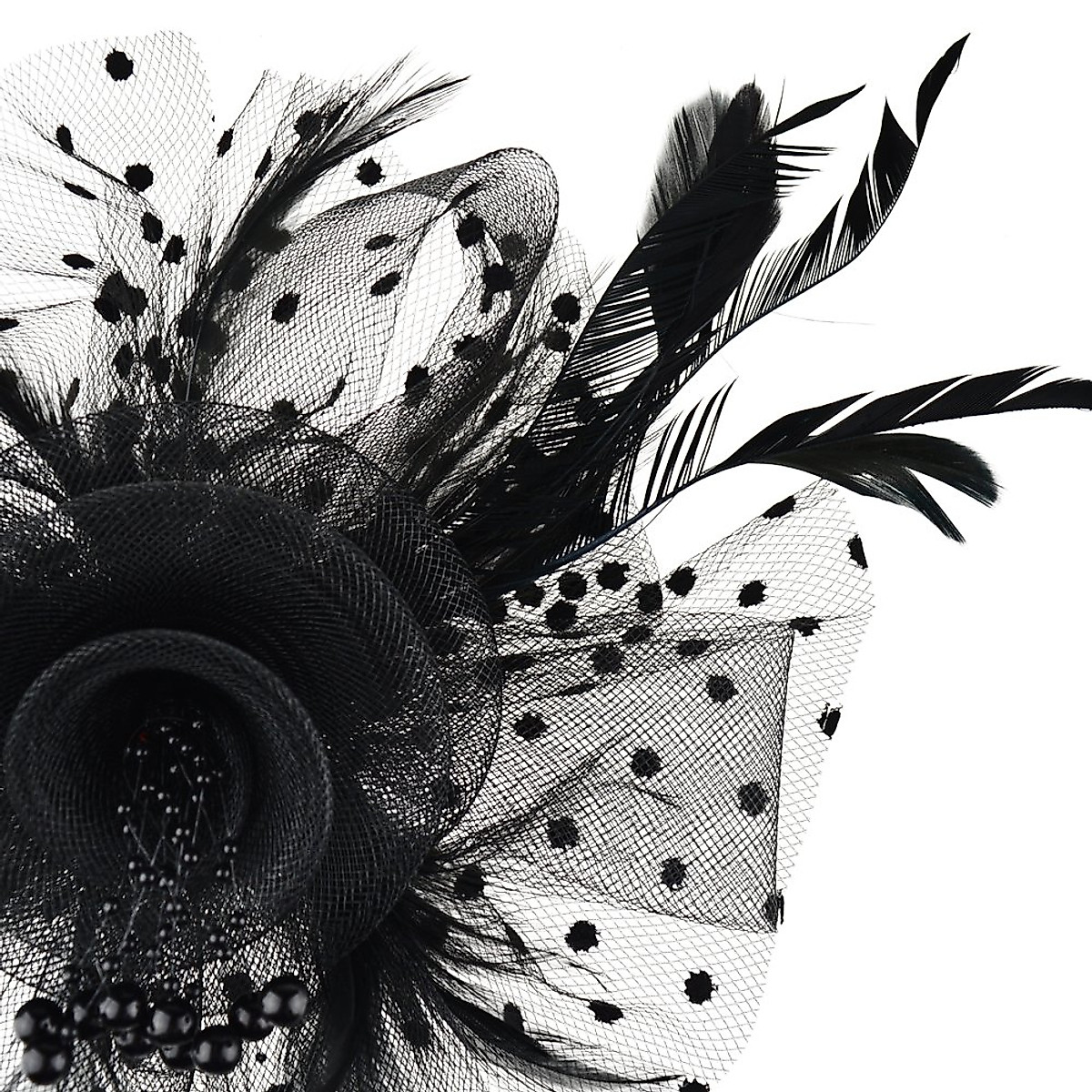 DRESHOW Fascinators Hat Flower Mesh Ribbons Feathers on a Headband and a Clip Tea Party Headwear for Girls and Women