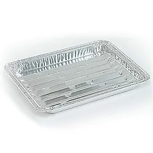 Large Oven Disposable Reuseable Aluminum Broiler Pan Pans with Ridges for HEALTHY Less Grease Less Fat Broiler Cooking - Set of 36, 13.5" x 9" x 1"