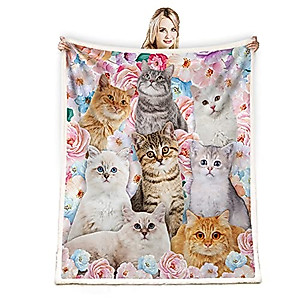 Juirnost Cat Blanket,Cat Lover Gifts for Women,Kitty Blanket Gifts for Cat Lovers,Kitten Blanket Throw for Bedroom Sofa Couch Cat Gifts for Girls 50X60inches Cat Lover Gift Blanket